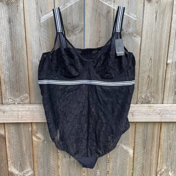 torrid | Intimates & Sleepwear | Torrid Bodysuit Black Lace Mesh Logo ...